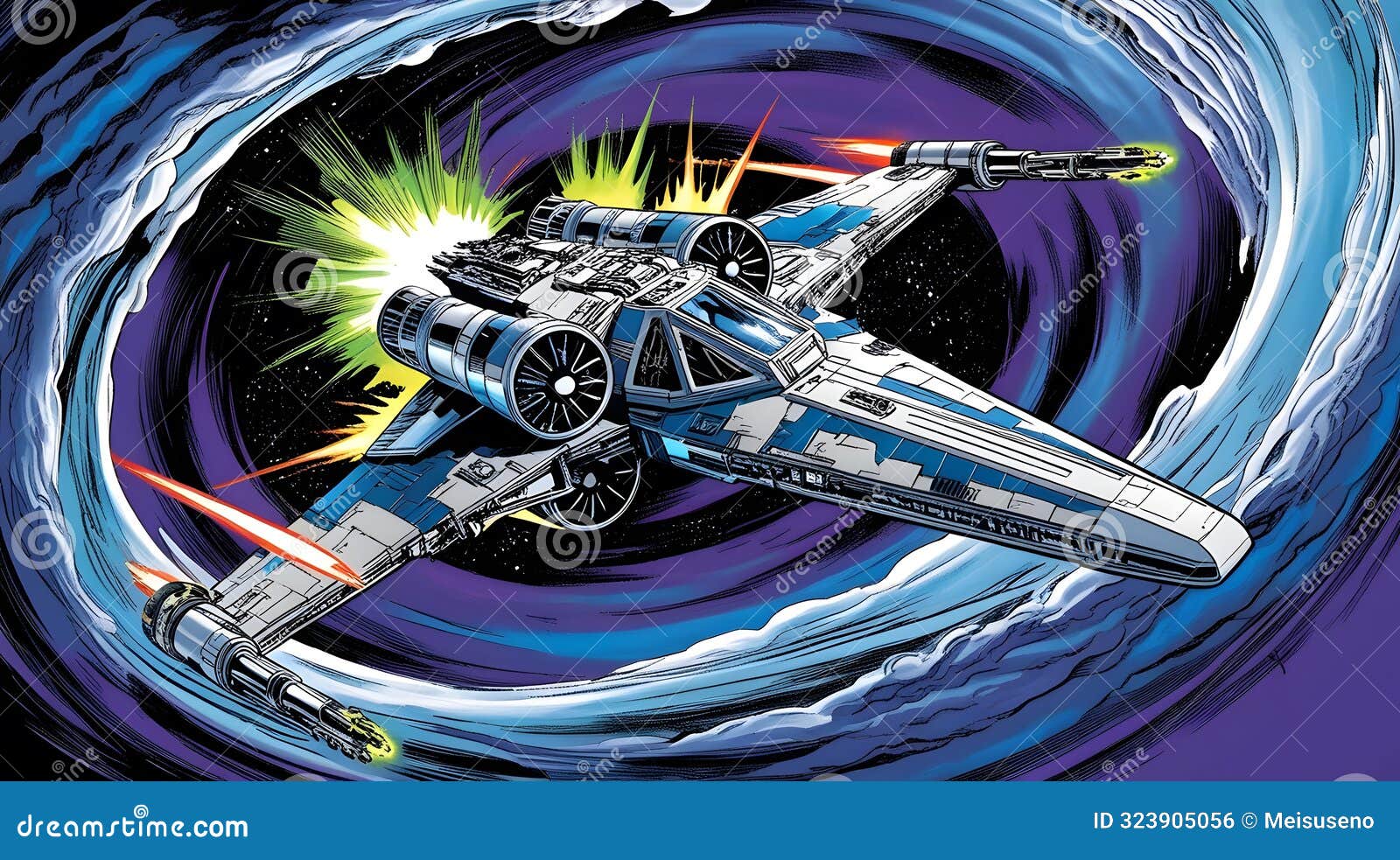 A Spaceship, Comic Book Style and Soaring through Space Stock ...