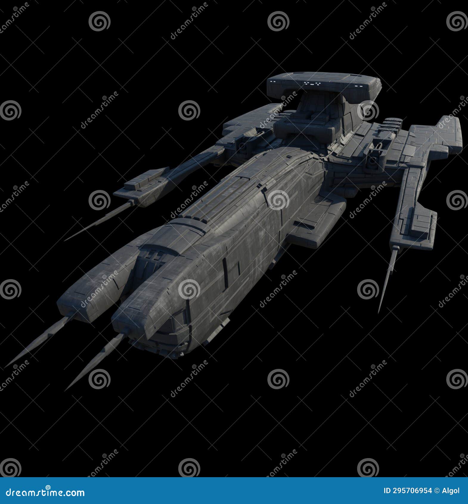 Spaceship Command Vessel on Black Background - Front View Stock ...