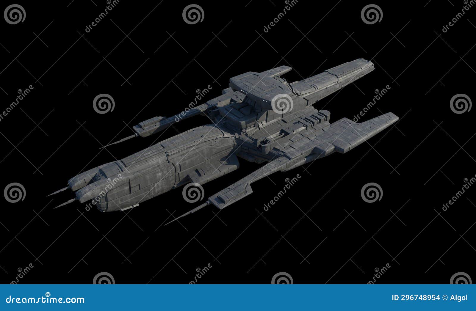 Spaceship Command Vessel on Black Background - Side View from Above ...