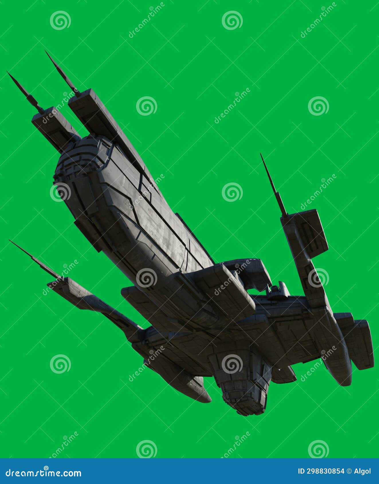 Spaceship Command Vessel on Green Screen Background - View from Below ...