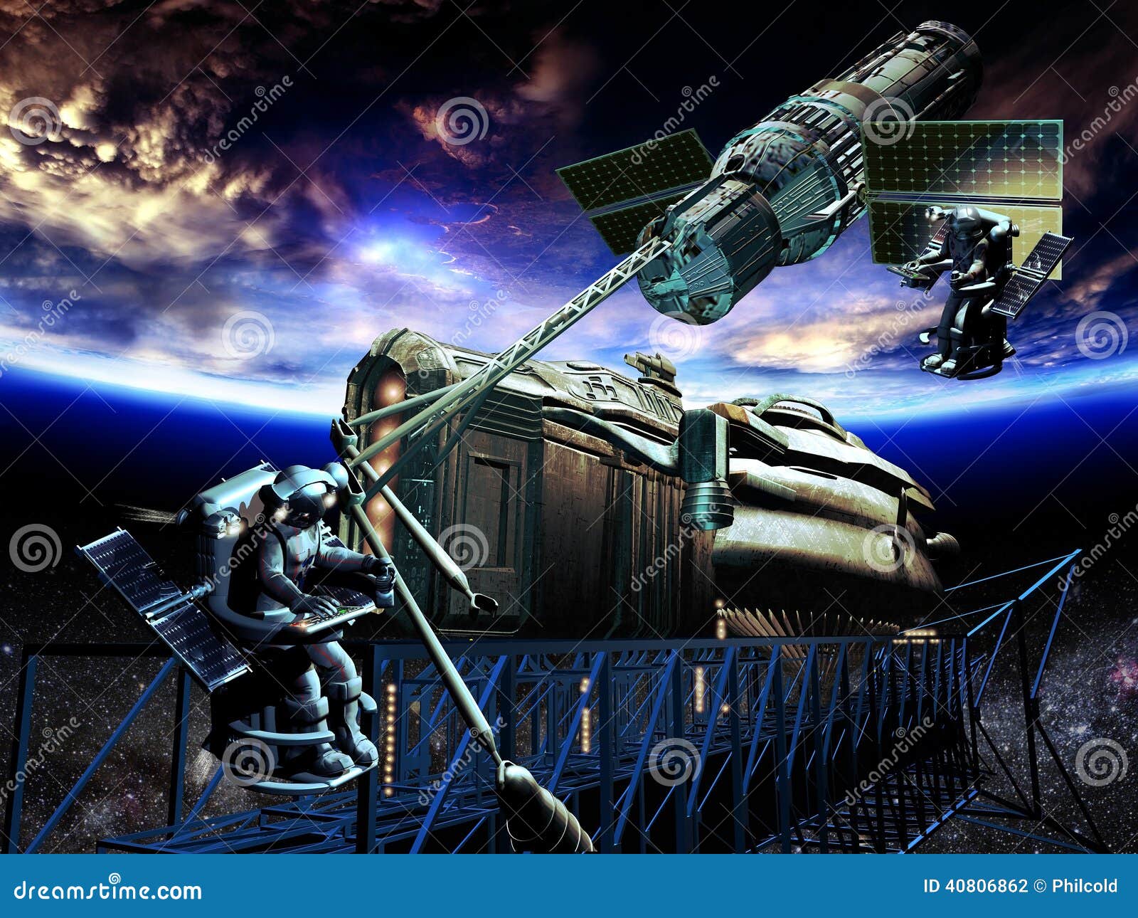 Spaceship construction stock illustration. Illustration of earth - 40806862