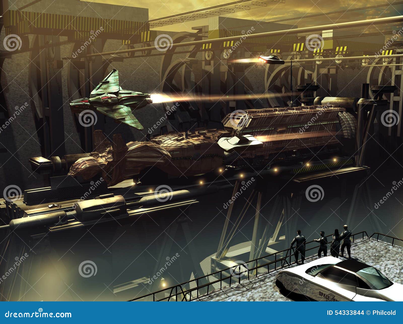 Spaceship construction stock illustration. Illustration of crew - 54333844