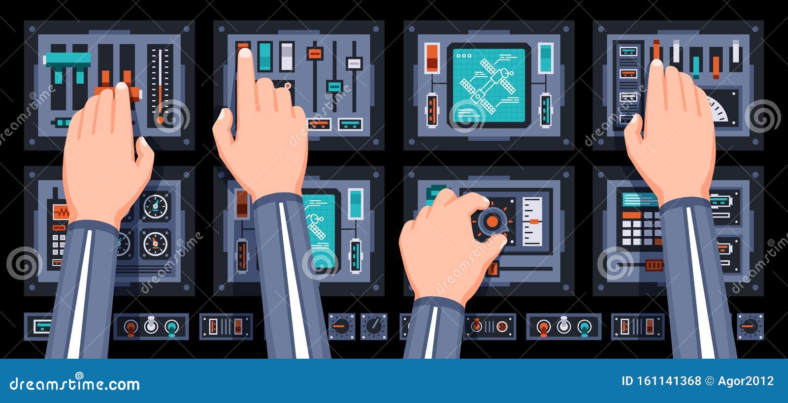 Spaceship Control Panel with Hands of Pilots Stock Vector ...