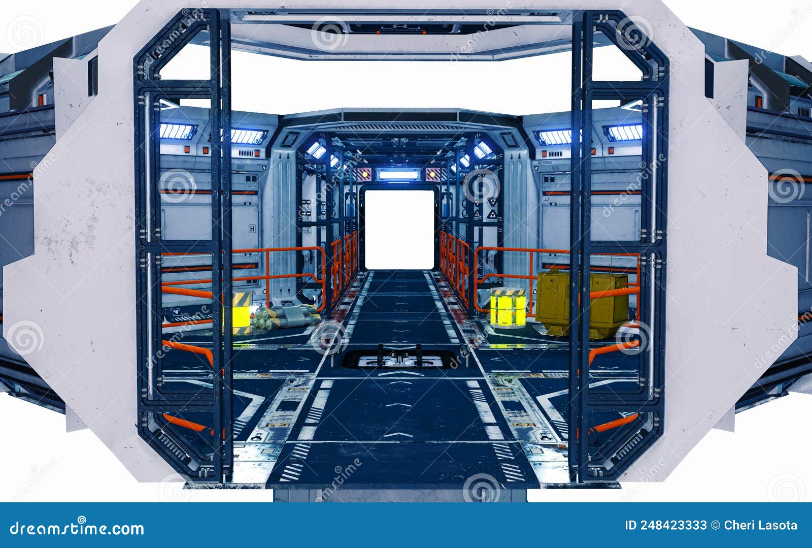 Spaceship Corridor Interior, 3D Illustration, 3D Rendering Stock ...