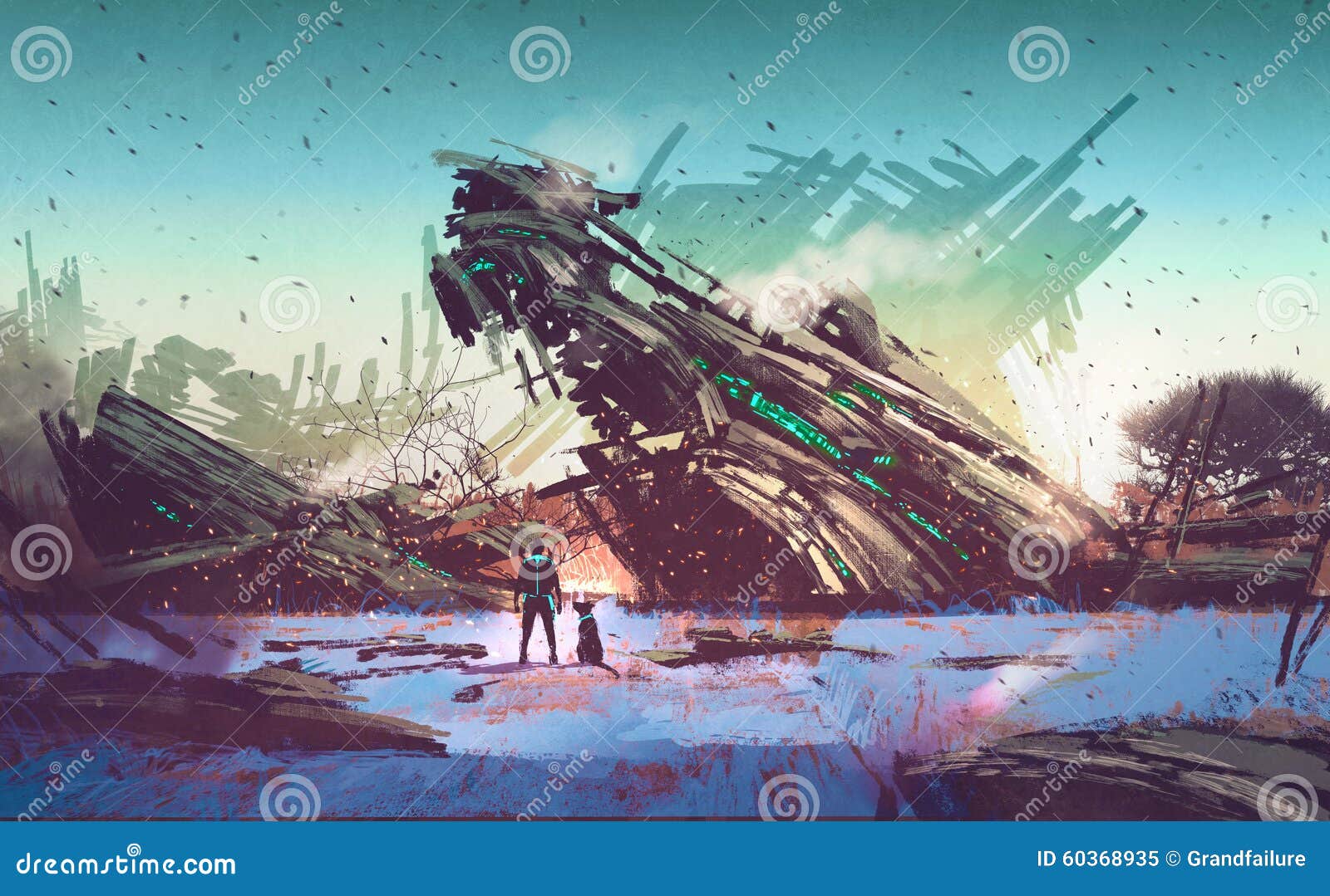 Derelict Spacecraft Crashed On Distant World Royalty-Free Stock ...