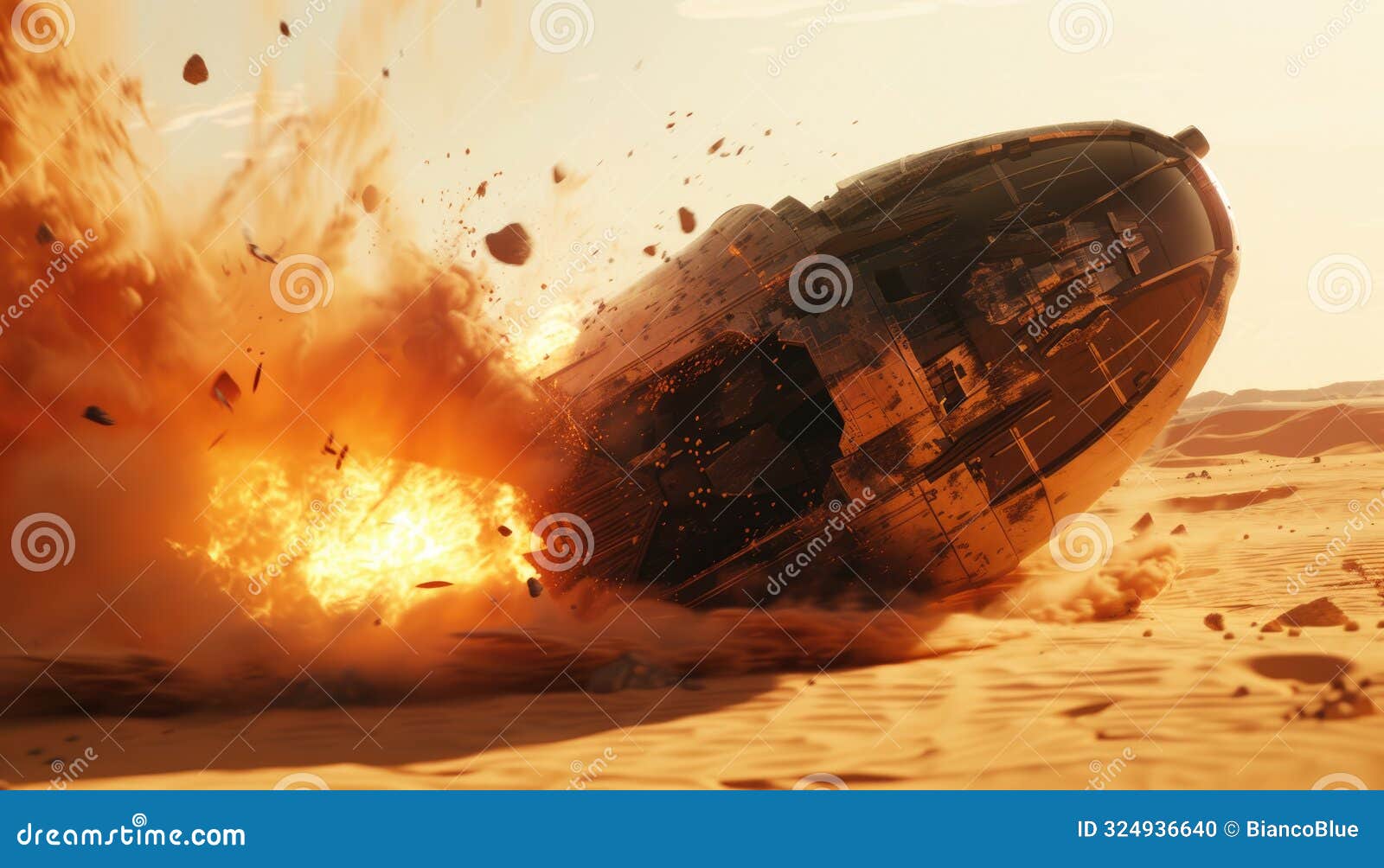 A Spaceship Crashes on a Desert Planet, Causing an Explosion, Leading ...