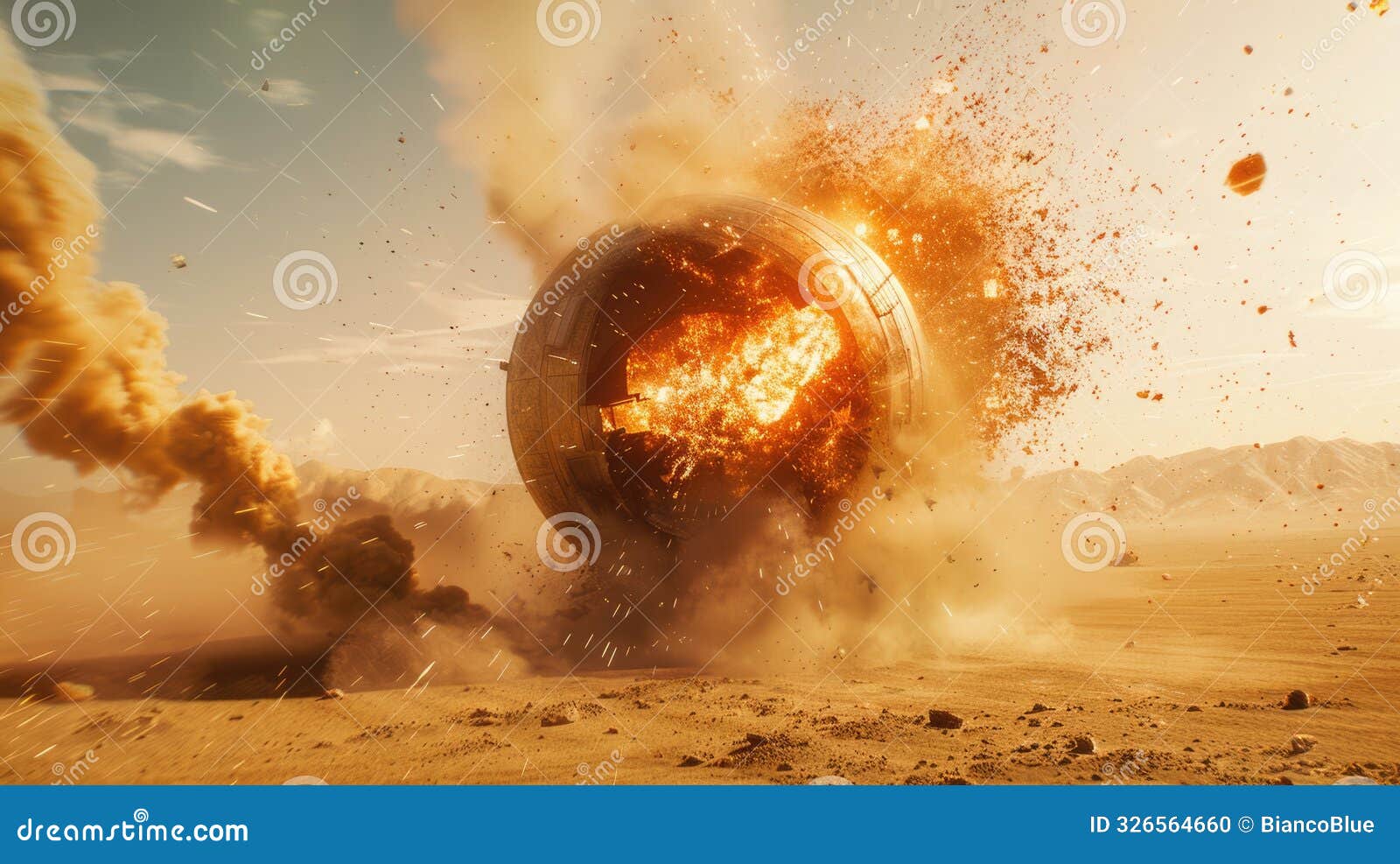 A Spaceship Crashes on a Desert Planet, Causing an Explosion, Leading ...