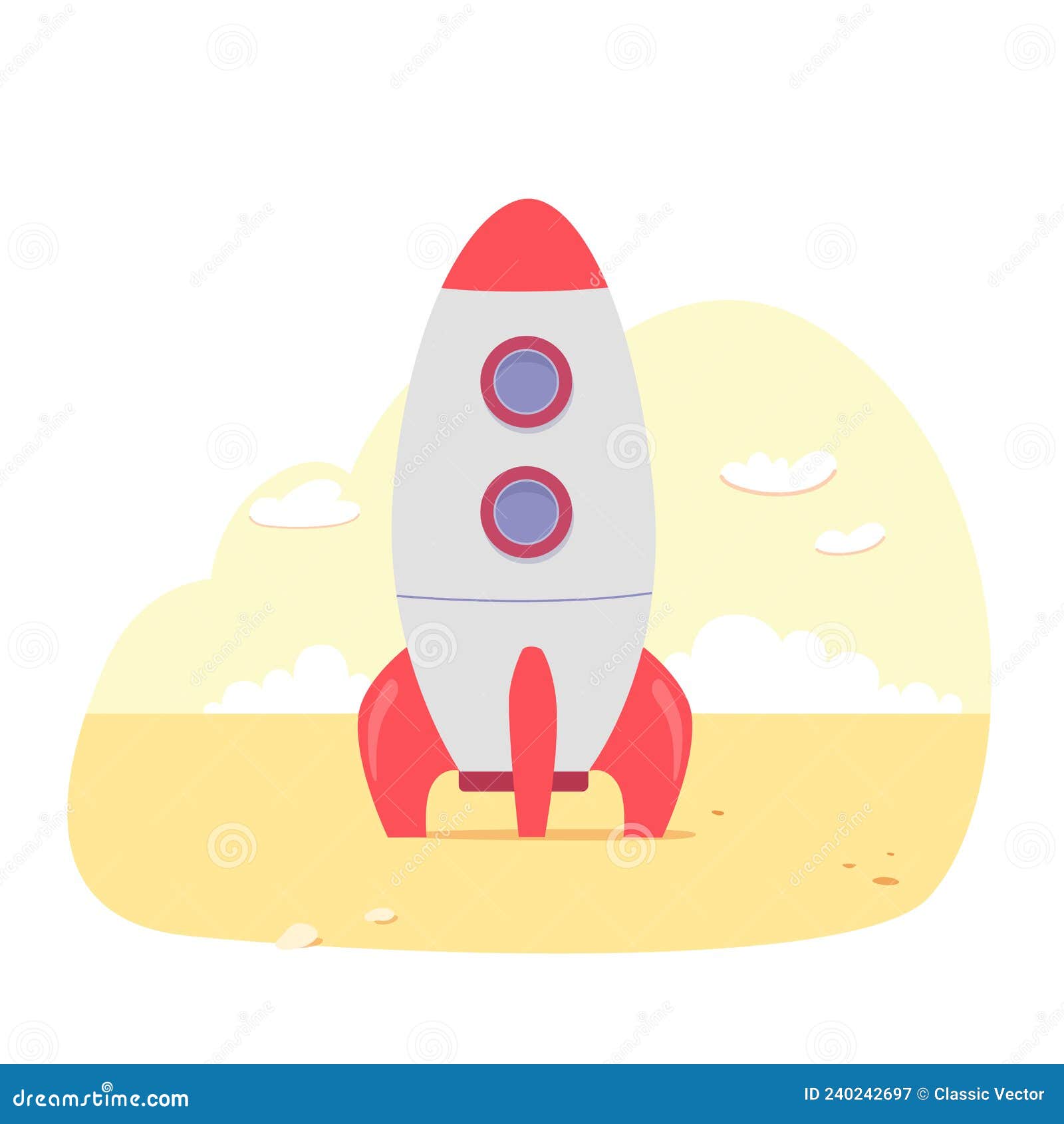 Spaceship Cute Rocket Standing on Surface of Alien Planet, Ready for ...
