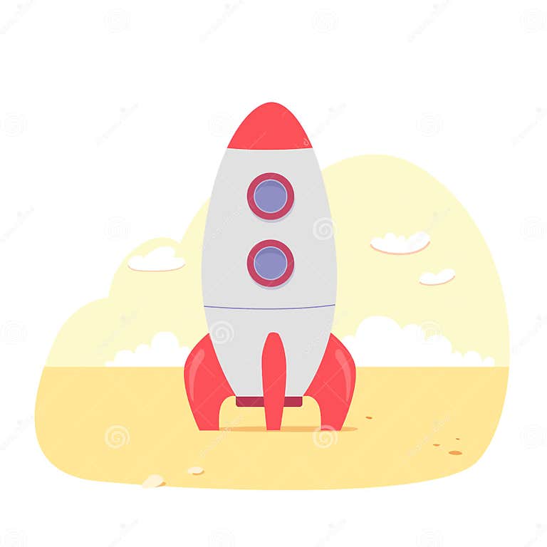 Spaceship Cute Rocket Standing on Surface of Alien Planet, Ready for ...