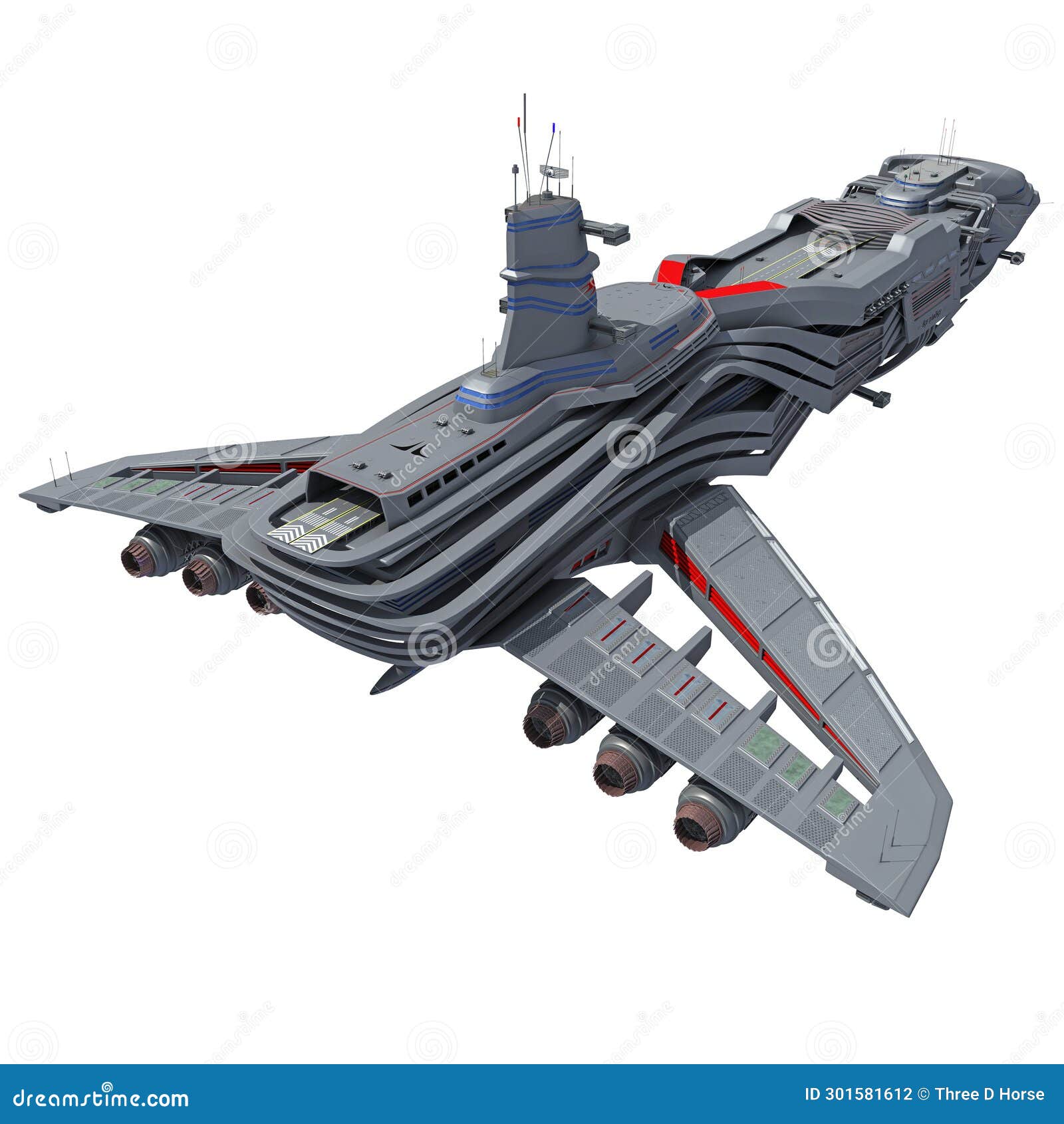 Spaceship 3D Rendering on White Background Stock Illustration ...