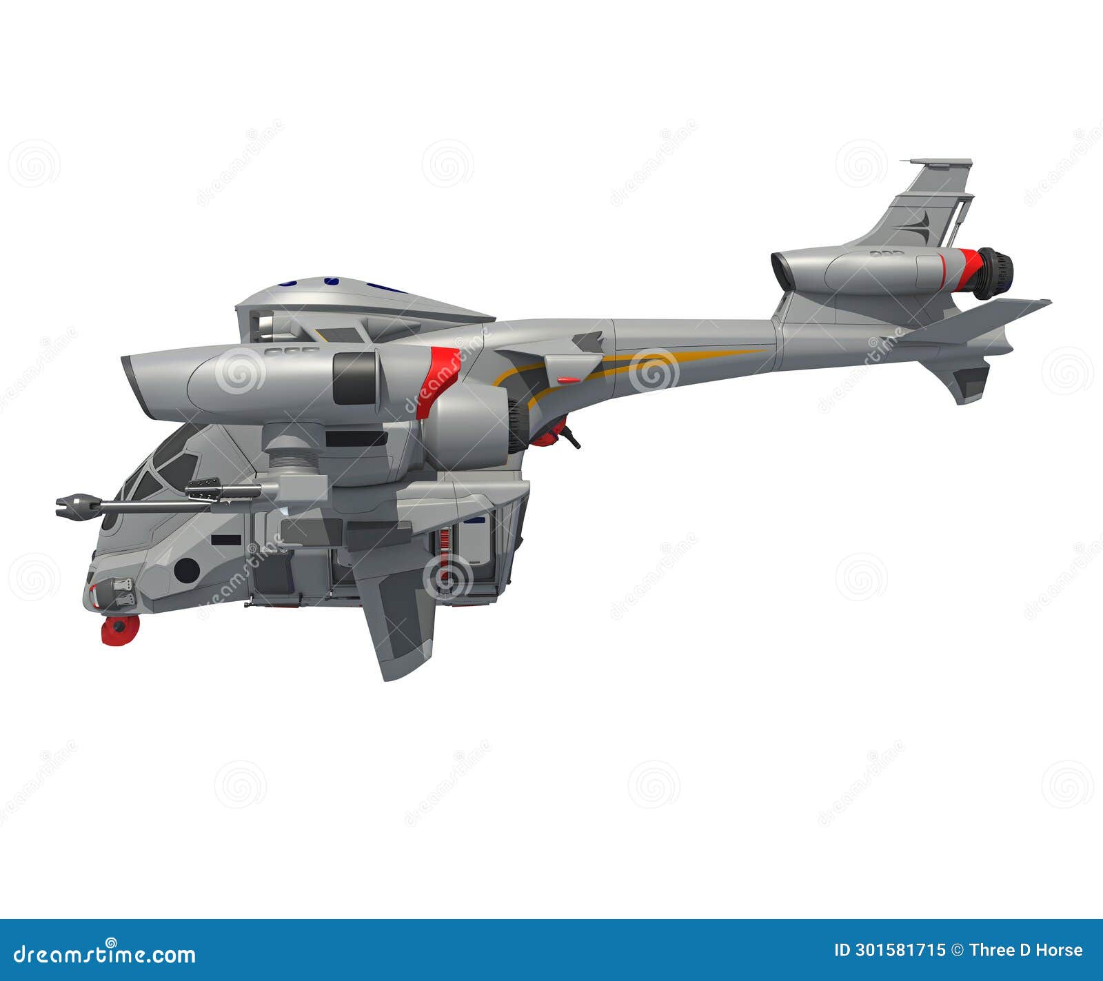 Spaceship 3D Rendering on White Background Stock Illustration ...