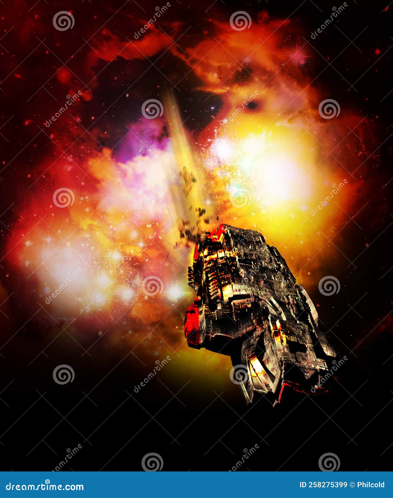 Spaceship Damaged and Lost in Space Stock Illustration - Illustration ...