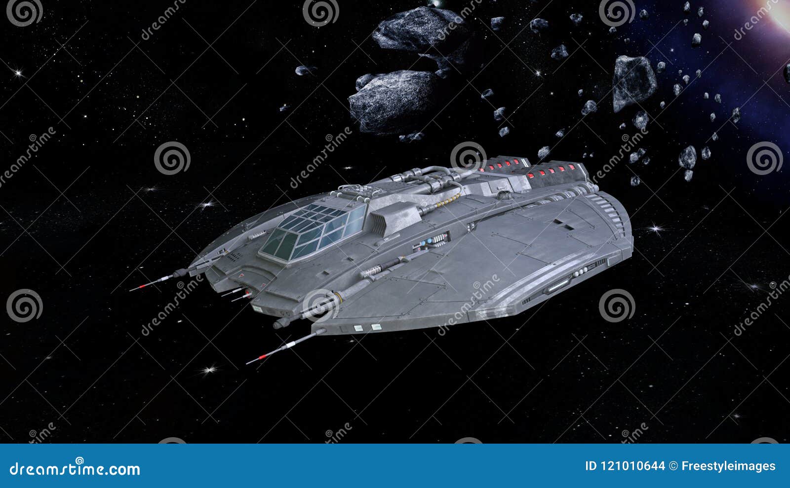 Spaceship in Deep Space, Alien Spacecraft in Asteroid Field Flying ...