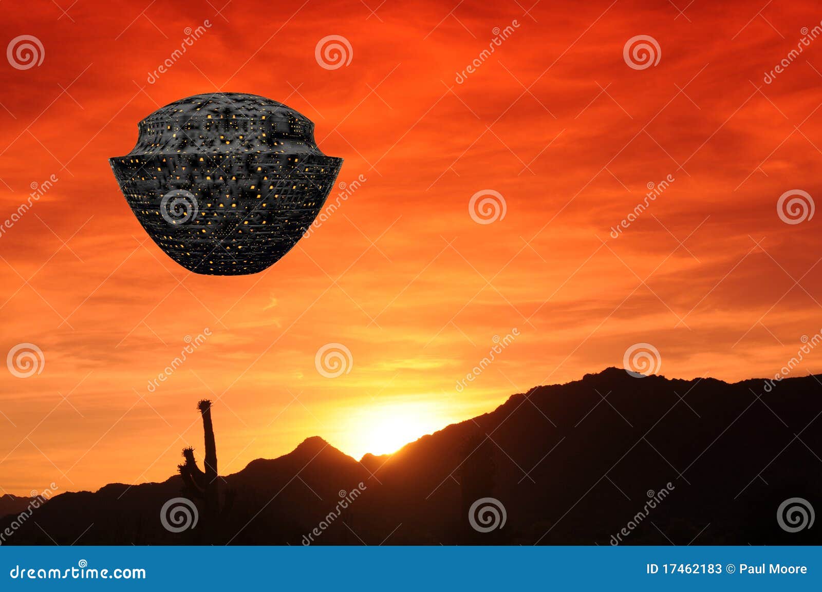 Spaceship Desert Sunset stock illustration. Illustration of alien ...