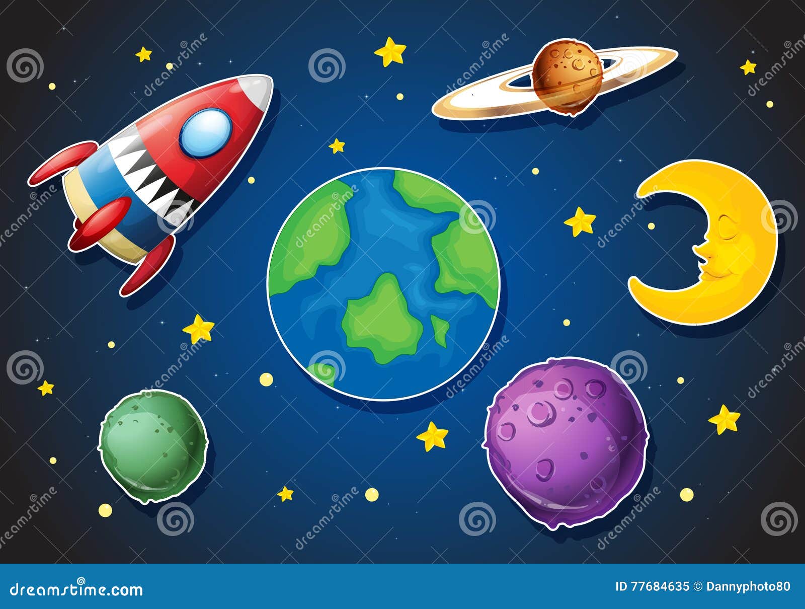 Different Planets Of Solar System. Illustration Of Space In Cartoon ...