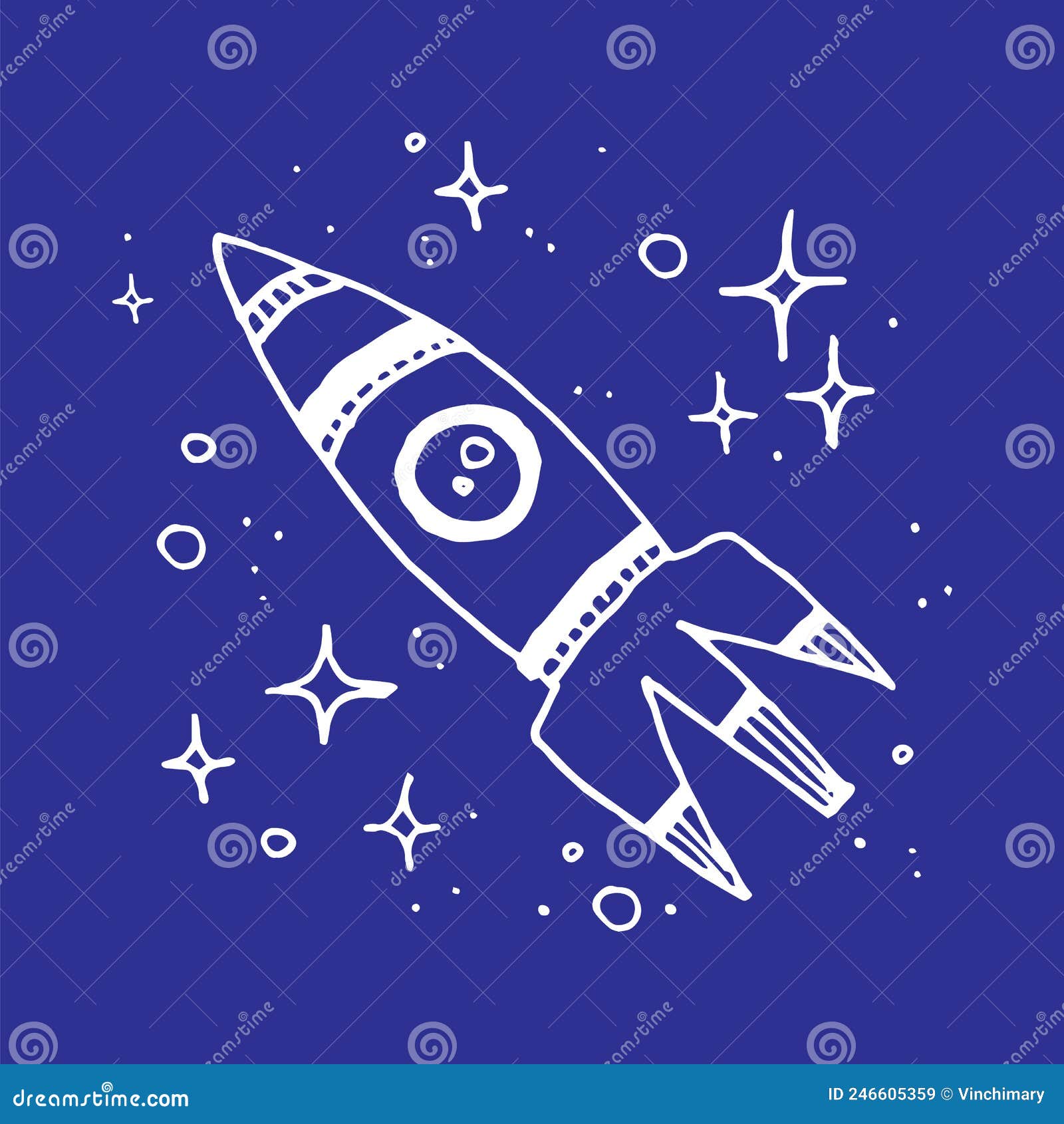 Spaceship Doodle Illustration in Space on Blue Space Stock Vector ...