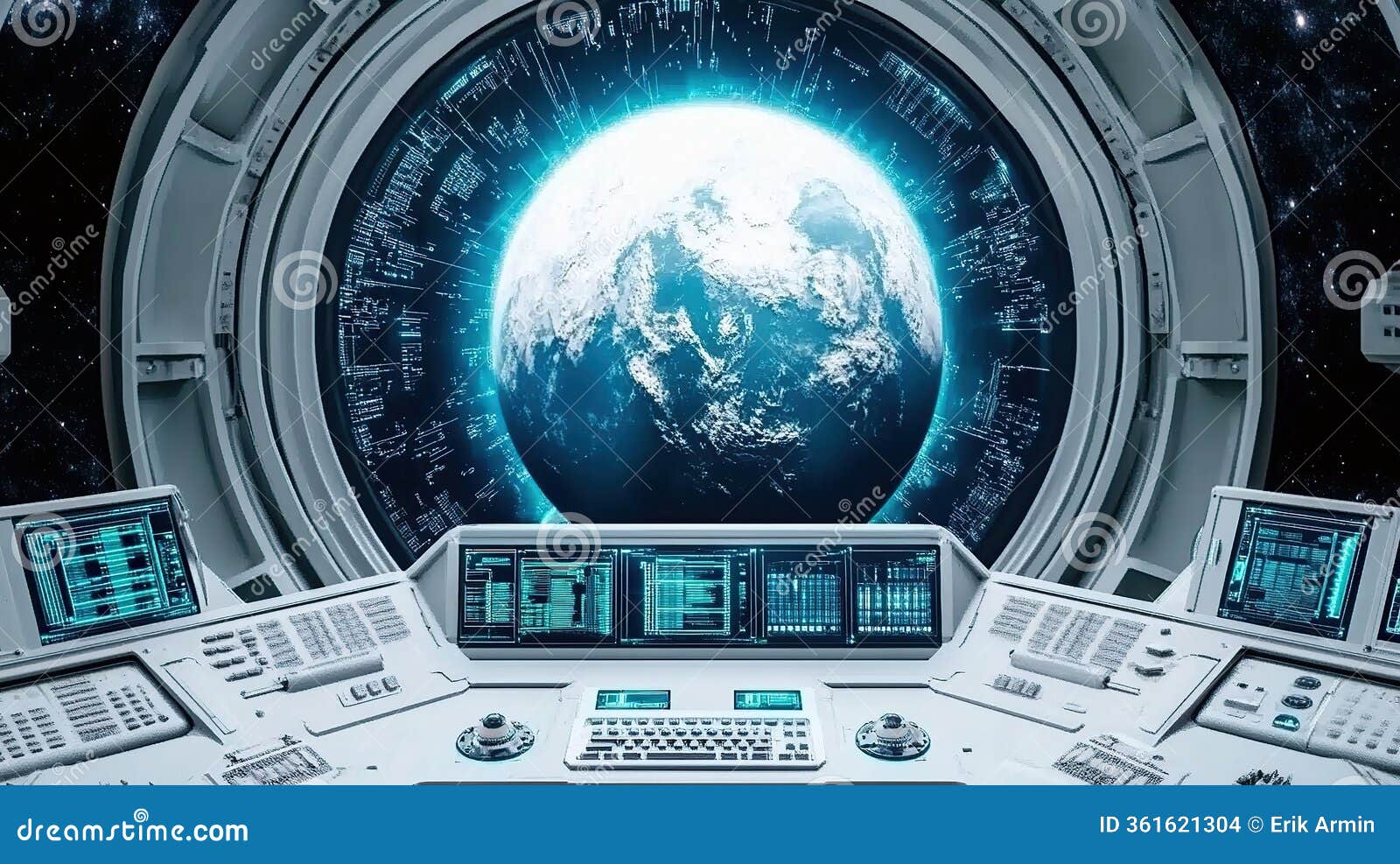 Spaceship Earth View Control Panel Cosmos Stock Photo - Image of ...