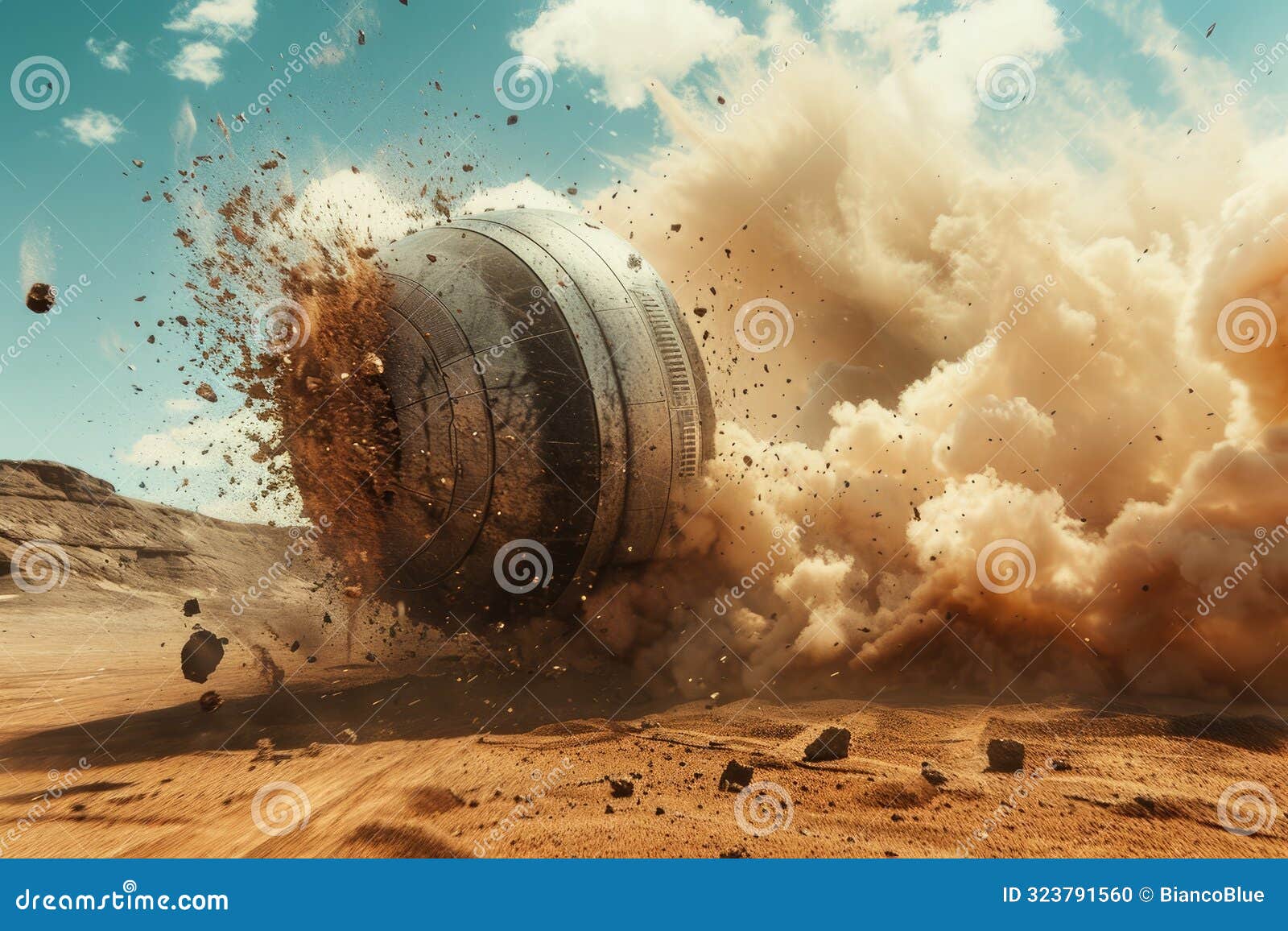 A Spaceship Crashes on a Desert Planet, Causing an Explosion, Leading ...