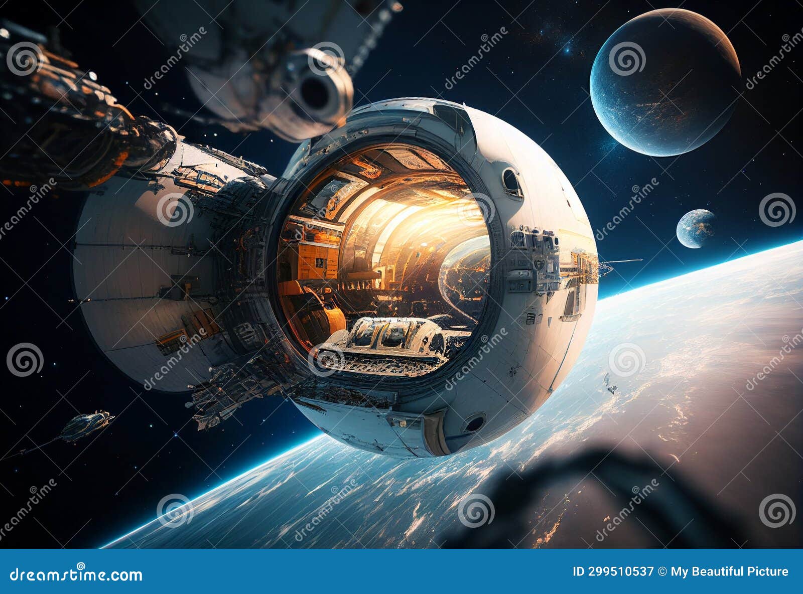 Spaceship in Escape. Space Travel Stock Image - Image of module, flight ...