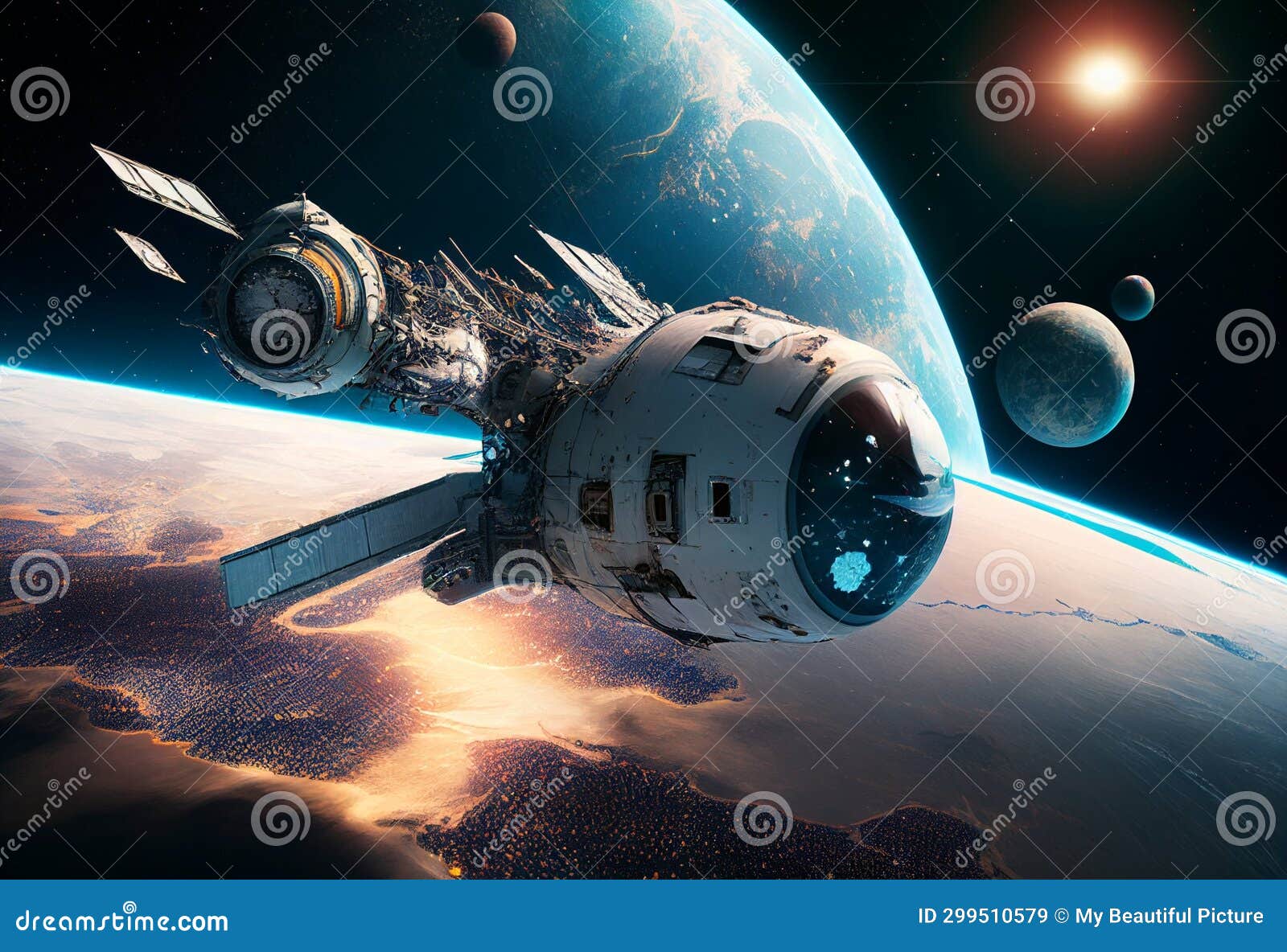 Spaceship in Escape. Space Travel Stock Image - Image of planet ...