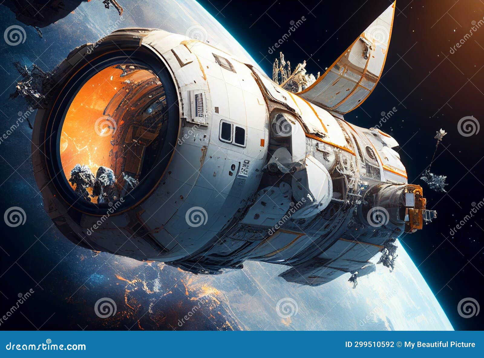 Spaceship in Escape. Space Travel Stock Illustration - Illustration of ...