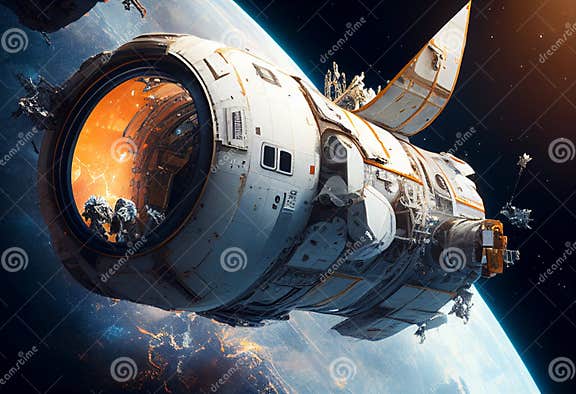 Spaceship in Escape. Space Travel Stock Photo - Image of lunar ...