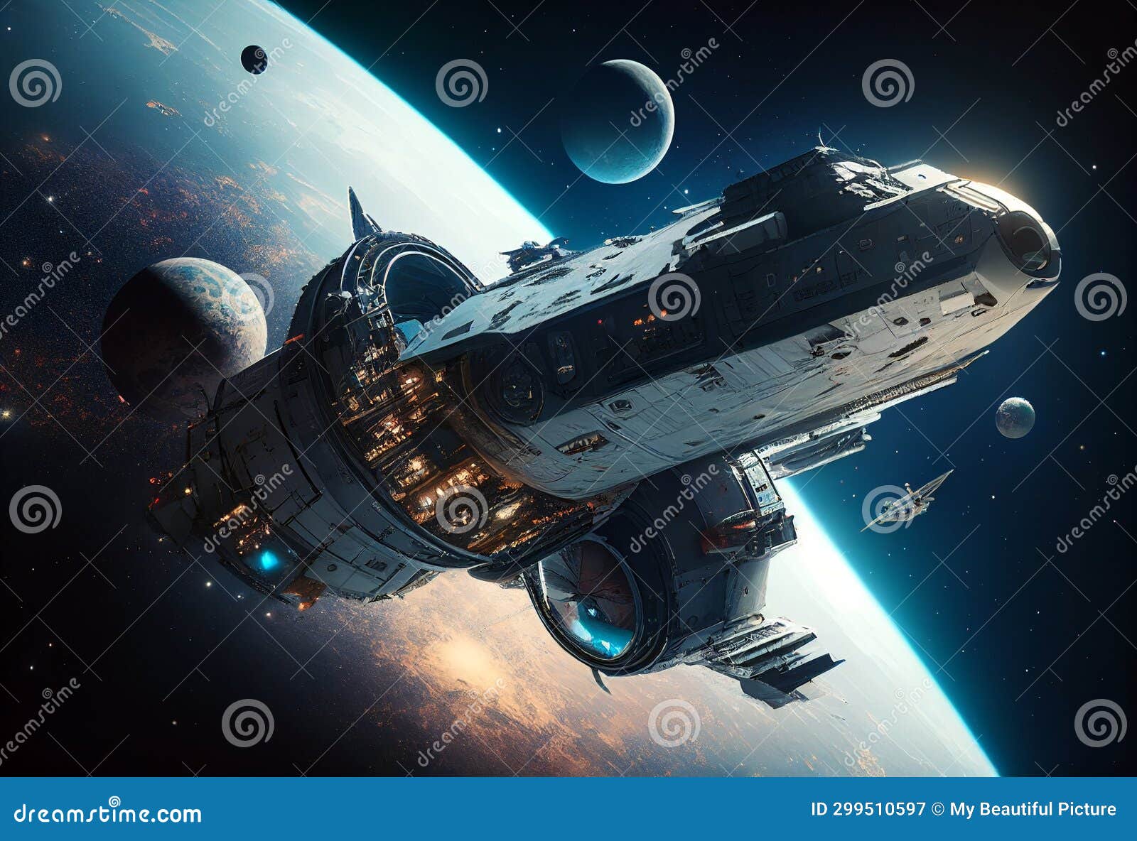 Spaceship in Escape. Space Travel Stock Image - Image of planet ...