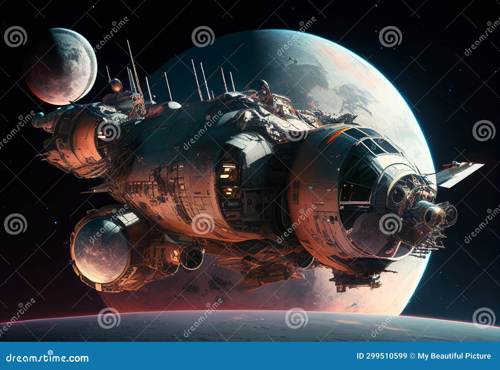 Spaceship in Escape. Space Travel Stock Image - Image of module ...