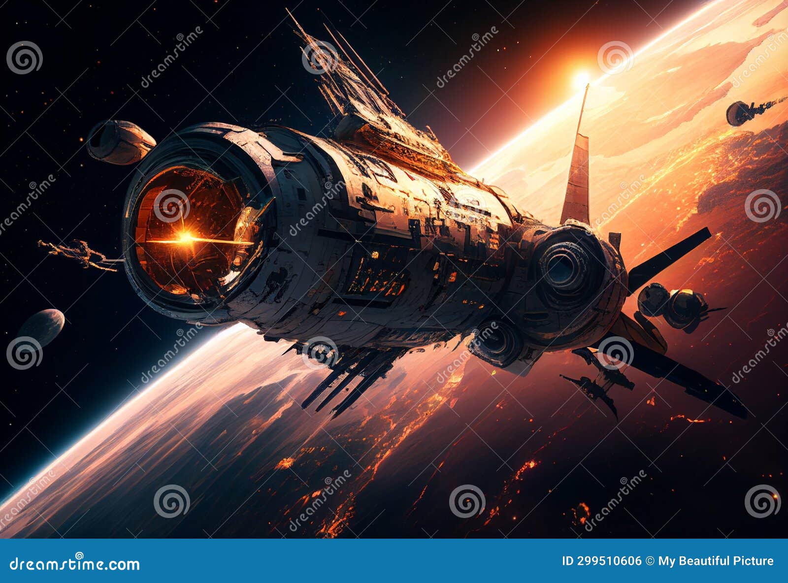 Spaceship in Escape. Space Travel Stock Photo - Image of orbit, manned ...