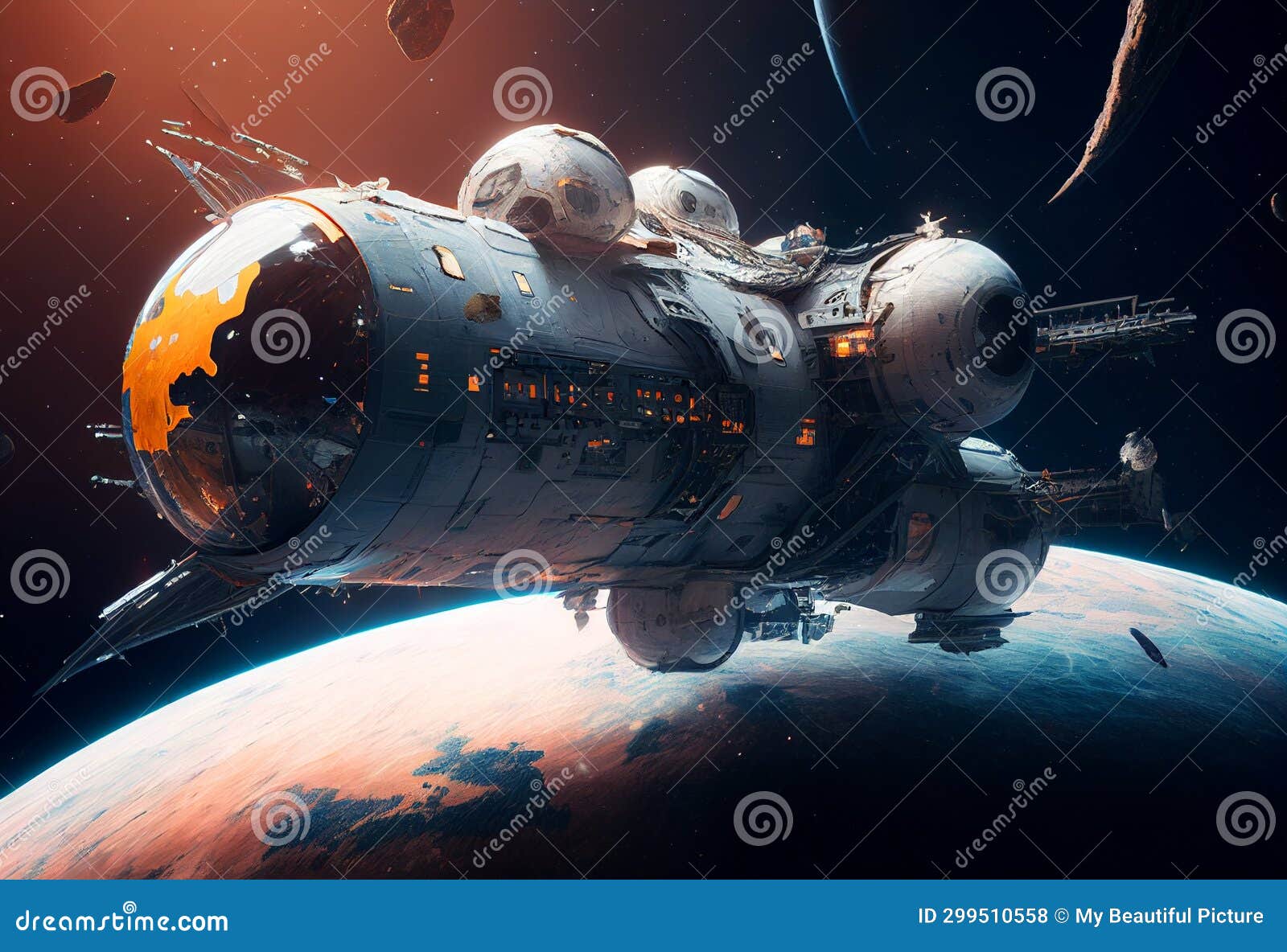 Spaceship in Escape. Space Travel Stock Photo - Image of travel ...