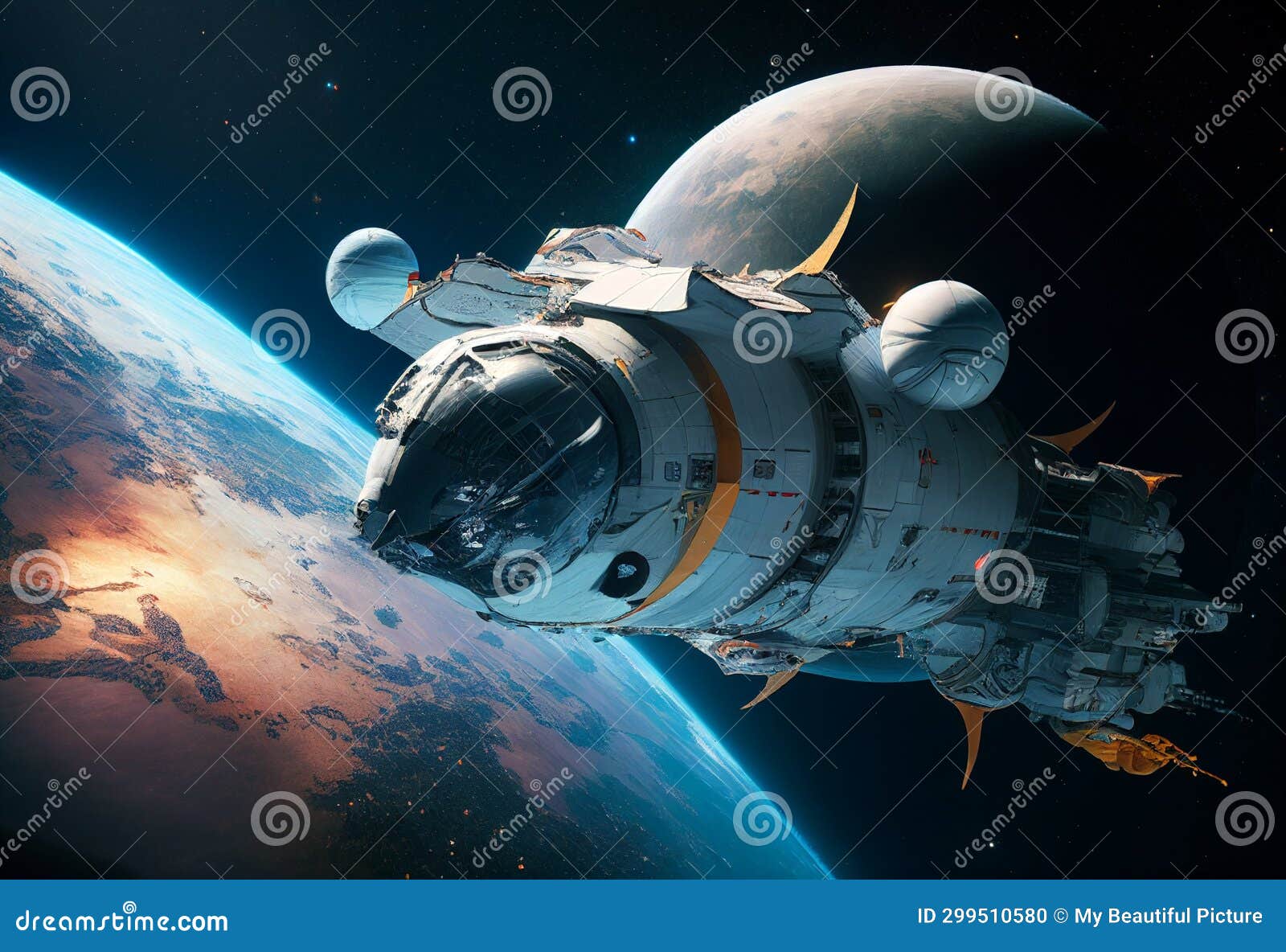 Spaceship in Escape. Space Travel Stock Photo - Image of orbit ...