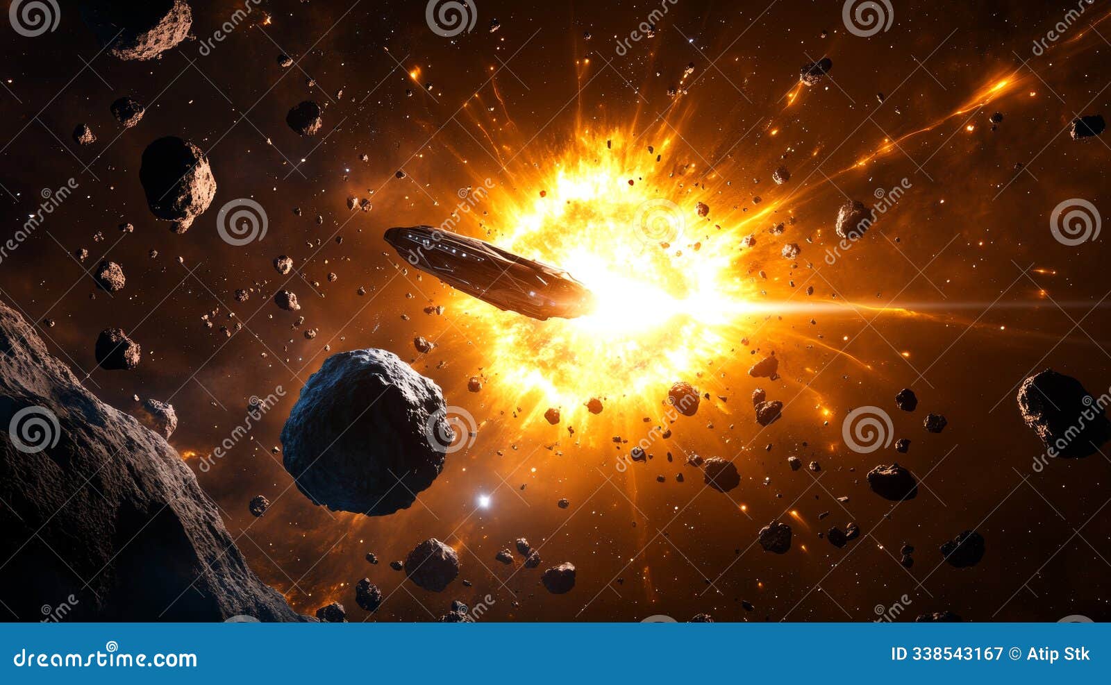 Spaceship Explodes in Asteroid Field Cosmic Explosion Sci Fi ...