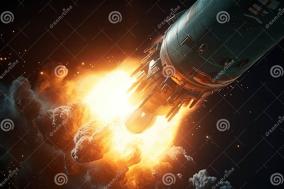 The Spaceship Explodes after Launch. Failed Rocket Lift Off and Space ...