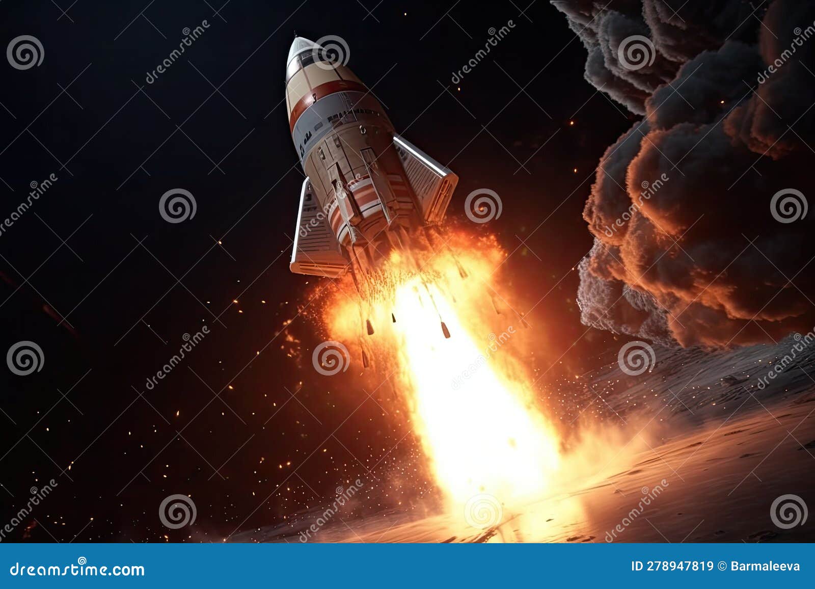 The Spaceship Explodes after Launch. Failed Rocket Lift Off and Space ...