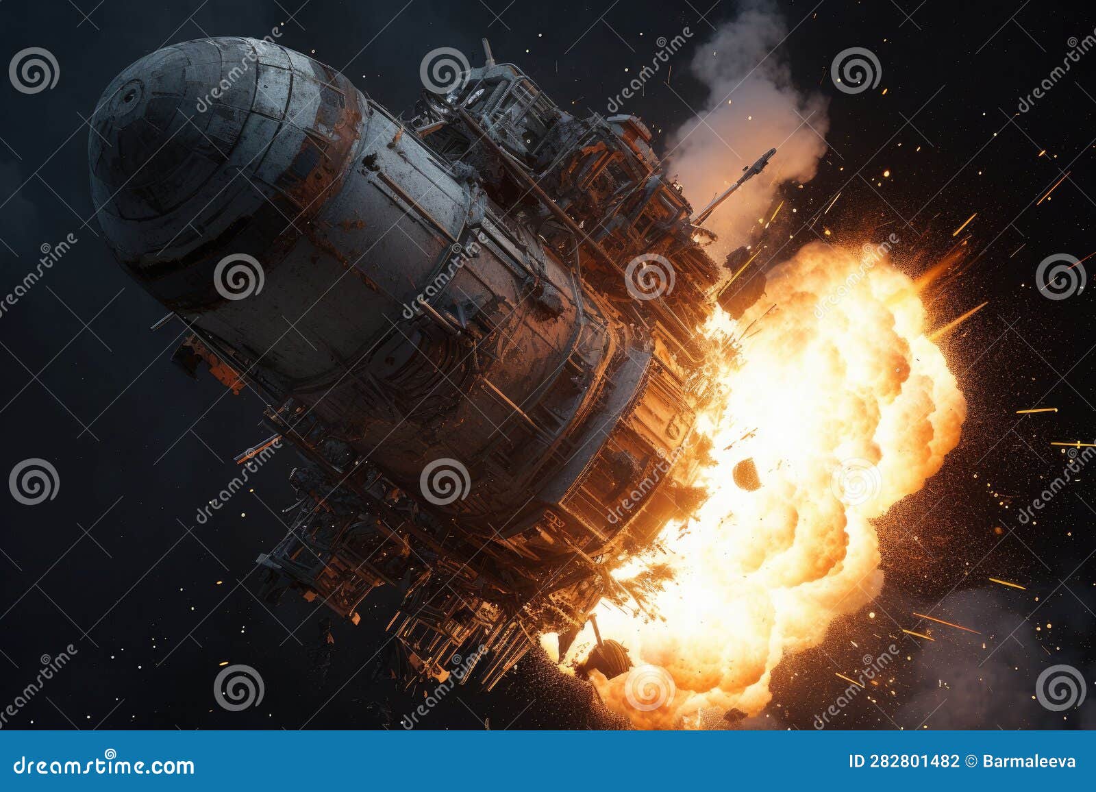 The Spaceship Explodes after Launch. Failed Rocket Lift Off and Space ...