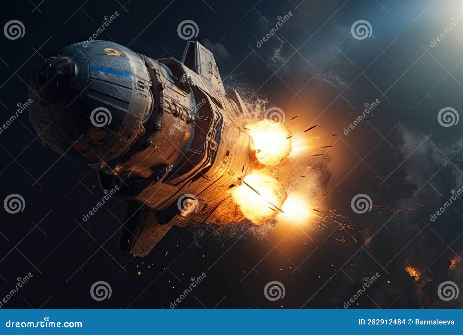 The Spaceship Explodes after Launch. Failed Rocket Lift Off and Space ...