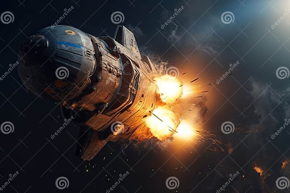 The Spaceship Explodes after Launch. Failed Rocket Lift Off and Space ...