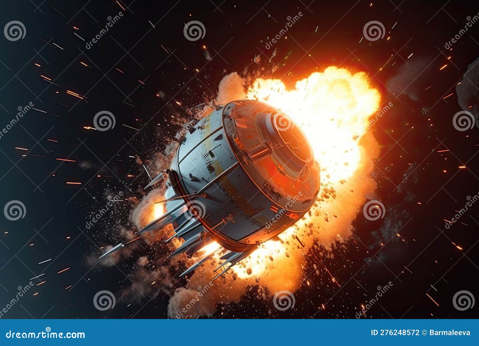 The Spaceship Explodes after Launch. Failed Rocket Lift Off and Space ...