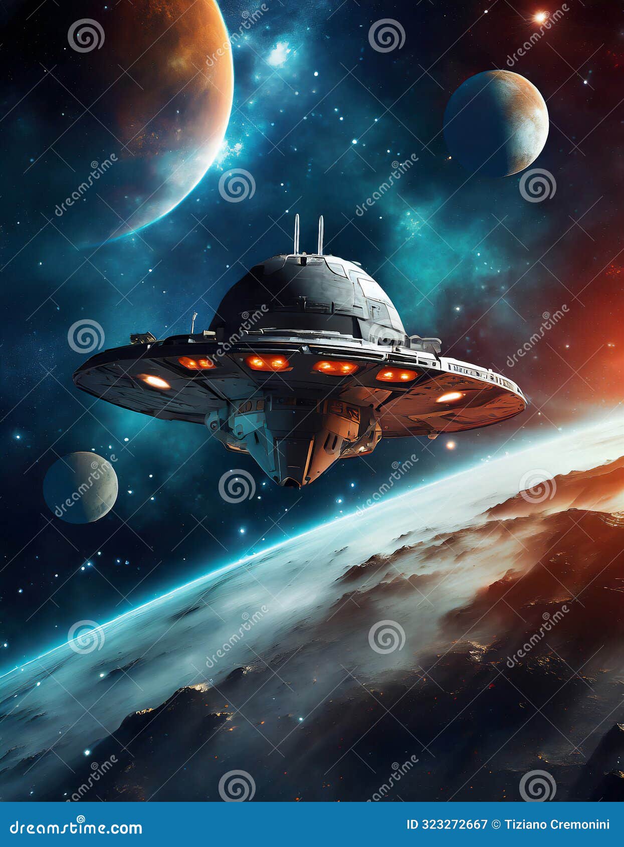 Spaceship Exploring An Alien Planetary System, Generative Ai ...