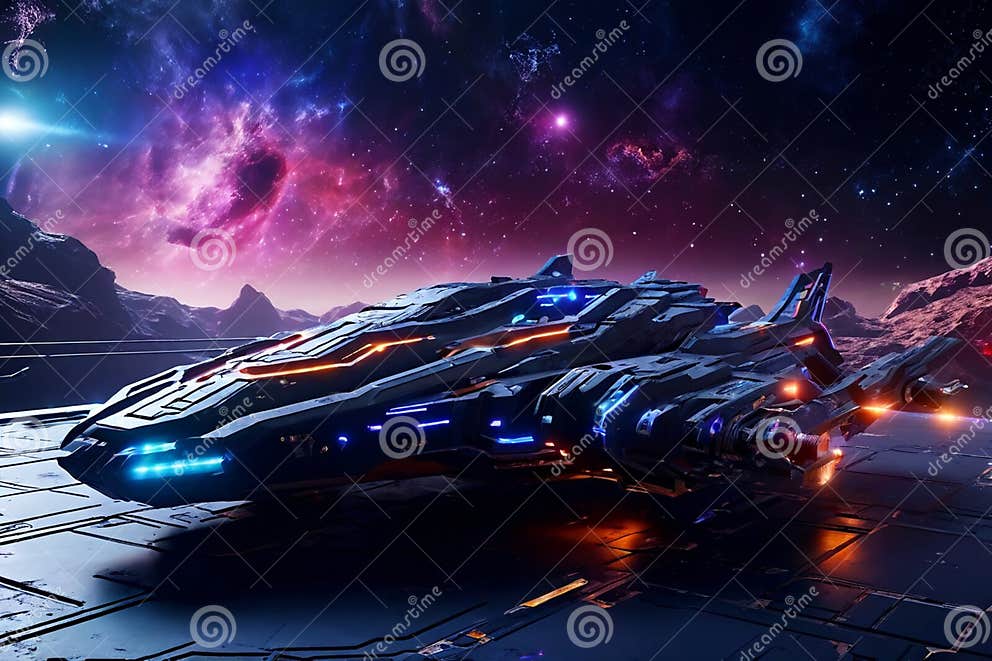 A Spaceship Exploring in Deep Space Stock Illustration - Illustration ...