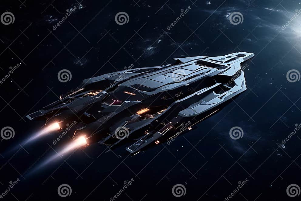 A Spaceship Exploring in Deep Space Stock Illustration - Illustration ...