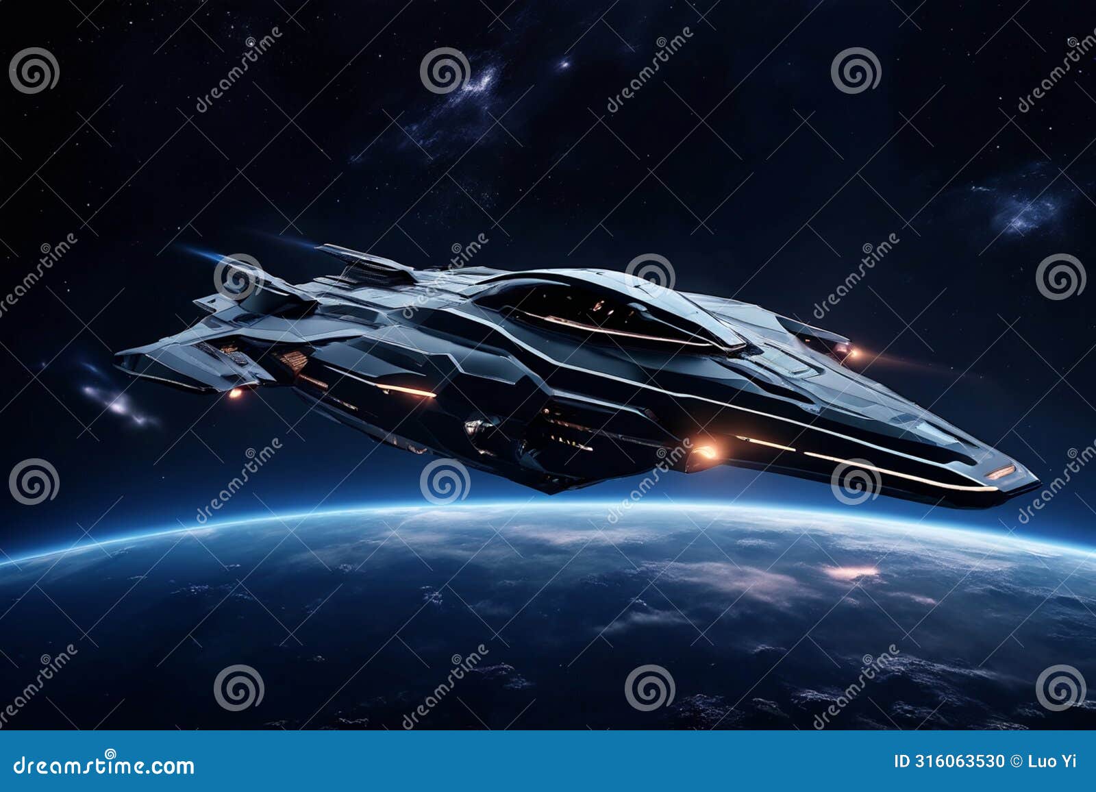 A Spaceship Exploring in Deep Space Stock Illustration - Illustration ...