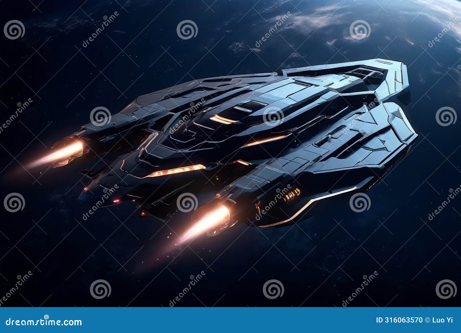 A Spaceship Exploring in Deep Space Stock Illustration - Illustration ...