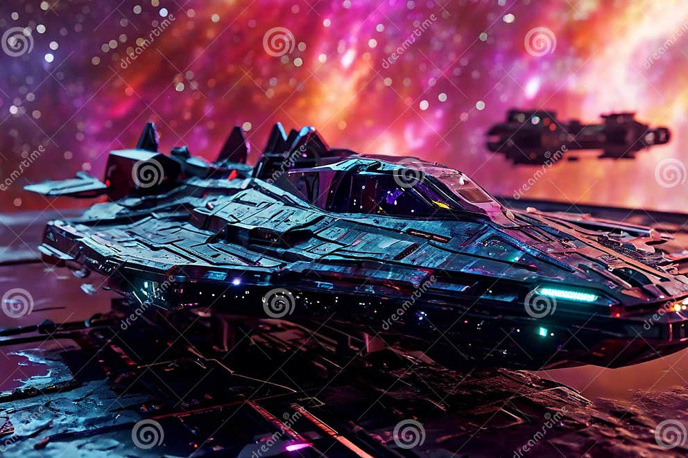 A Spaceship Exploring in Deep Space Stock Illustration - Illustration ...