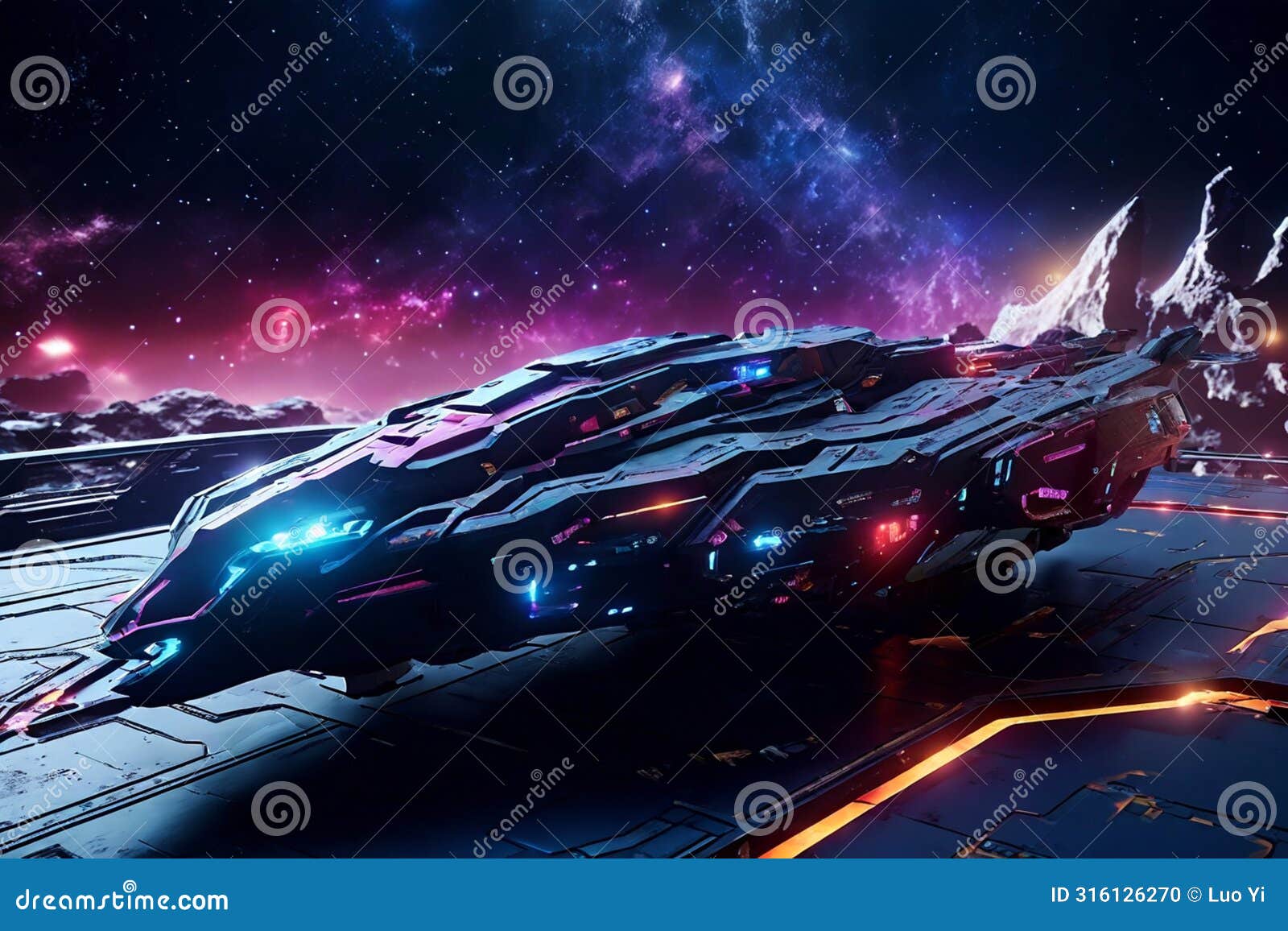 A Spaceship Exploring in Deep Space Stock Illustration - Illustration ...