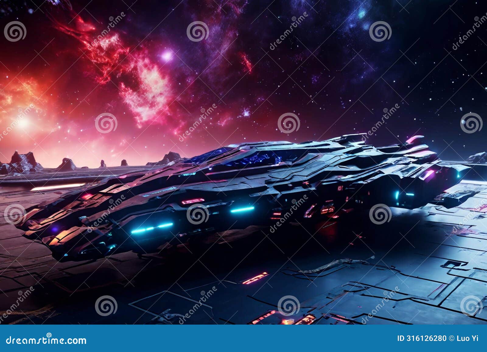 A Spaceship Exploring in Deep Space Stock Illustration - Illustration ...
