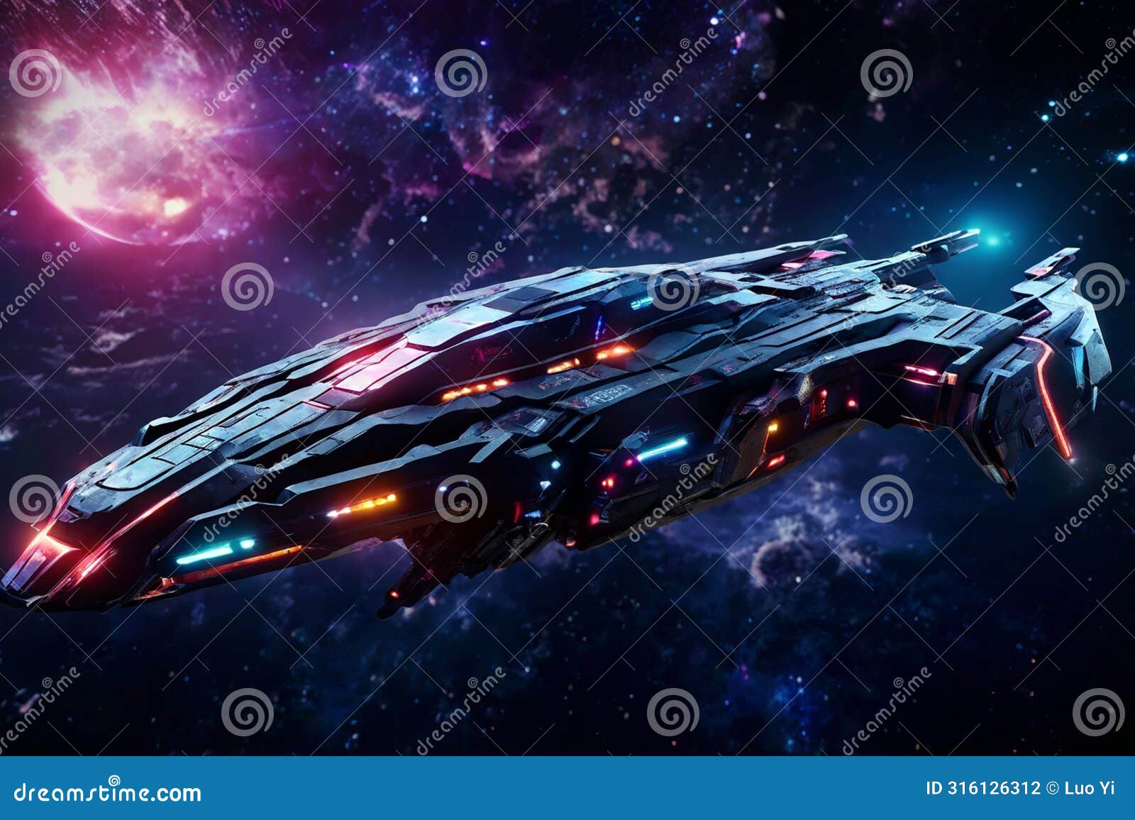 A Spaceship Exploring in Deep Space Stock Illustration - Illustration ...