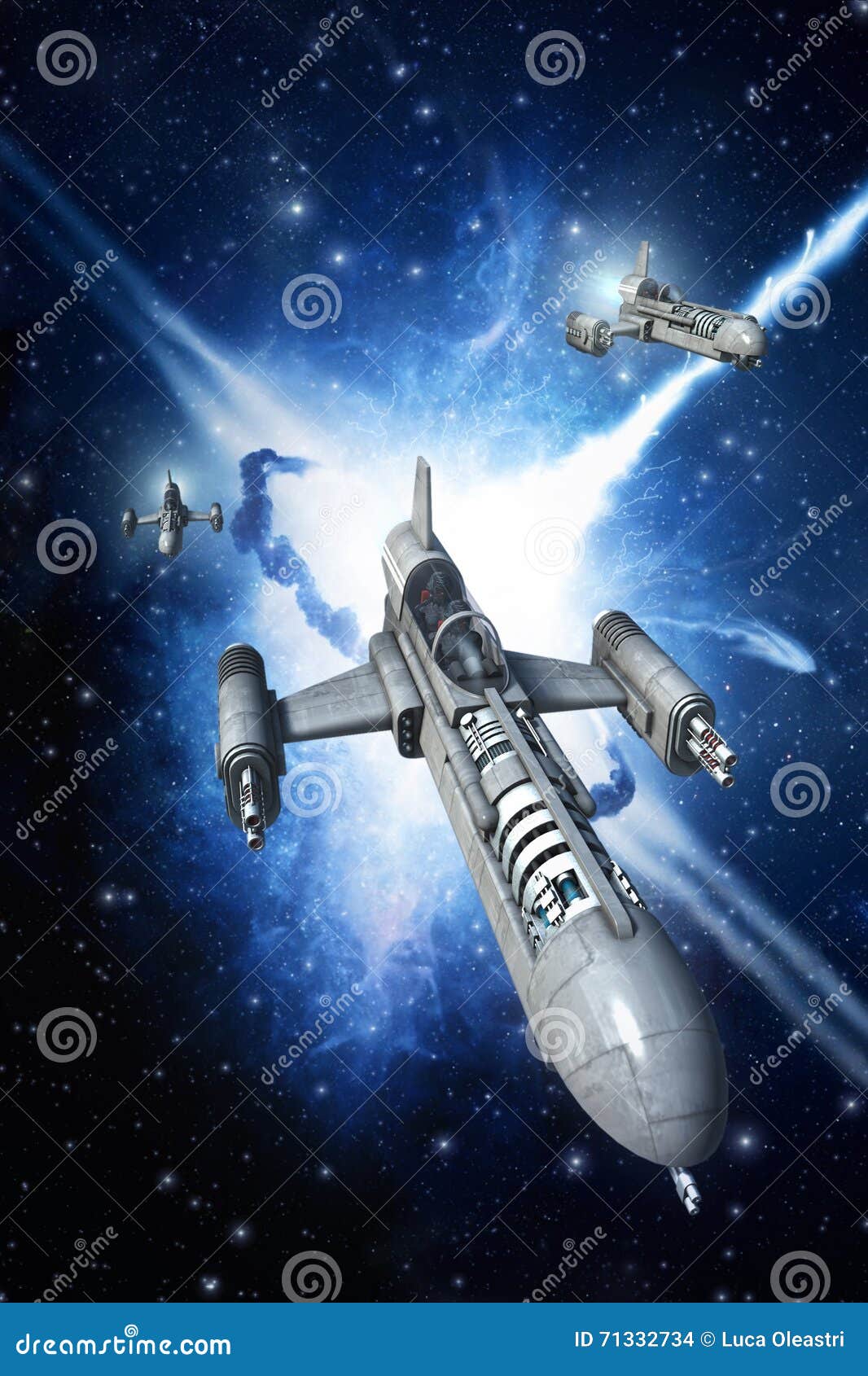 Spaceship Fighter and Explosion Stock Illustration - Illustration of ...