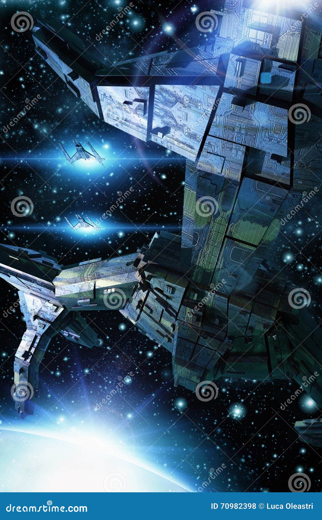 Spaceship fighters and sun stock illustration. Illustration of ...