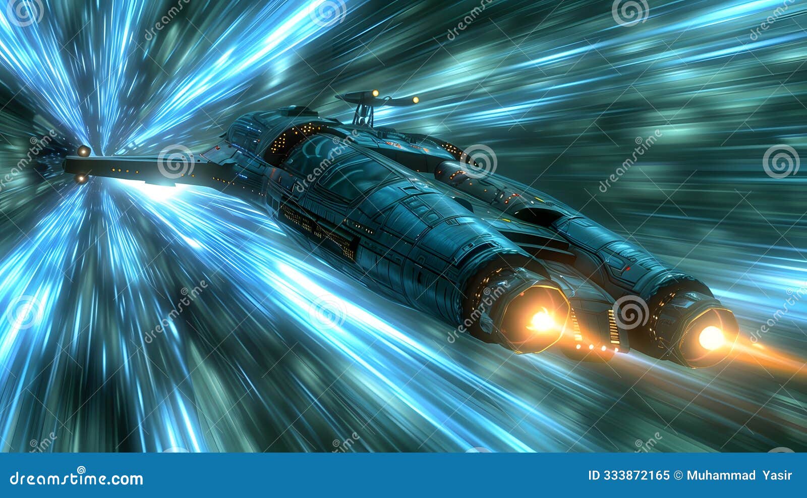 The Spaceship Flies Off into Outer Space with an Explosion Stock Image ...